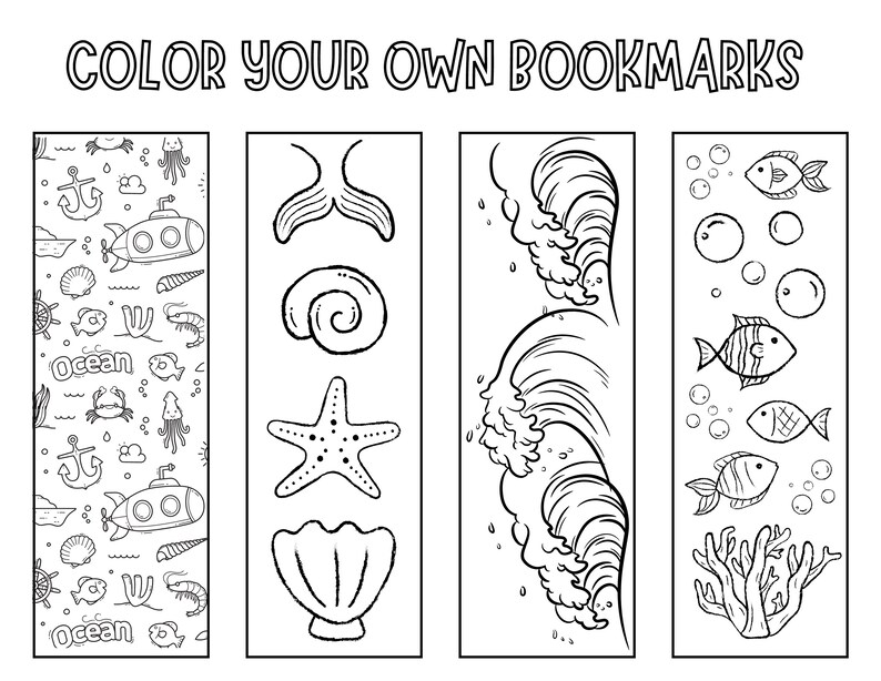 Ocean Bookmark Set Printable, Under the Sea Creatures Coloring Page ...