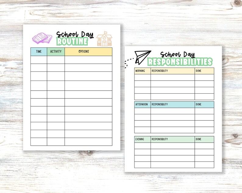 Responsibility Chart for Kids Daily Schedule Editable Template, 4 ...