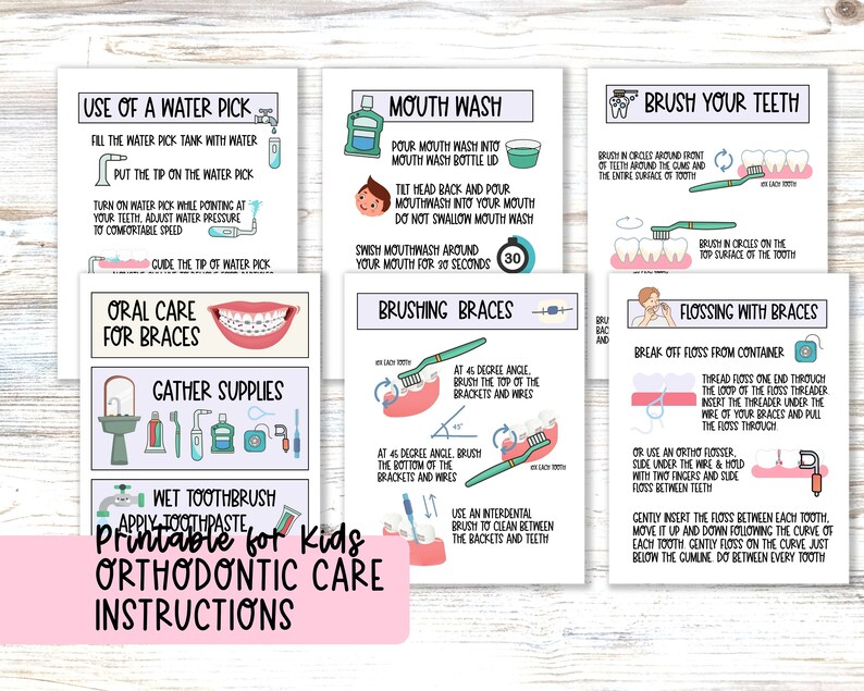 Brushing Teeth Posters Printable Oral Care Instruction, Steps Guide ...