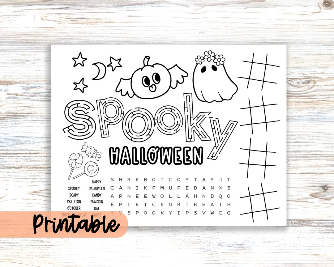Halloween Activity Placemat Printable, Halloween Coloring Sheet ...