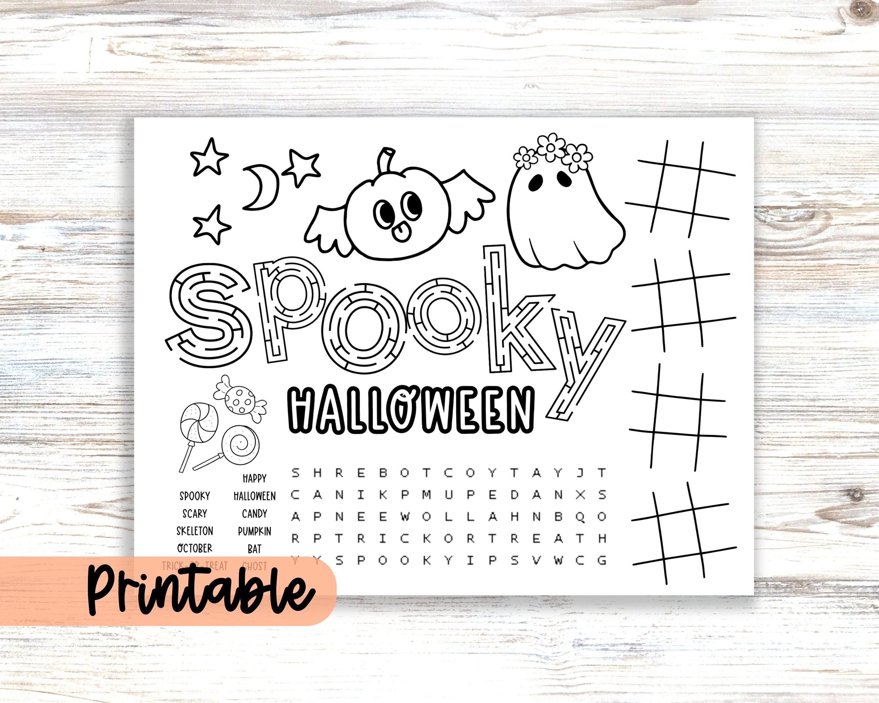 Halloween Activity Placemat Printable, Halloween Coloring Sheet ...