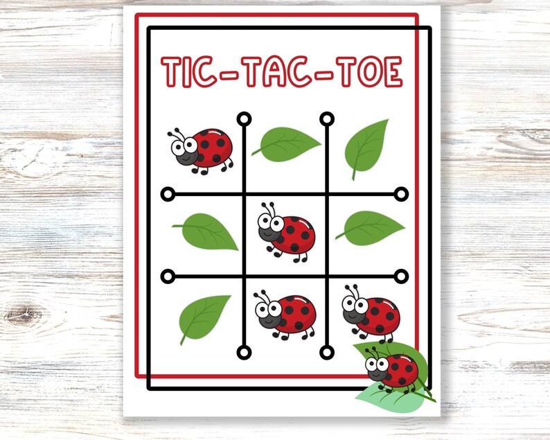 Tic Tac Toe Game Printable Board and Pieces, Leaf and Ladybug Tic Tac ...