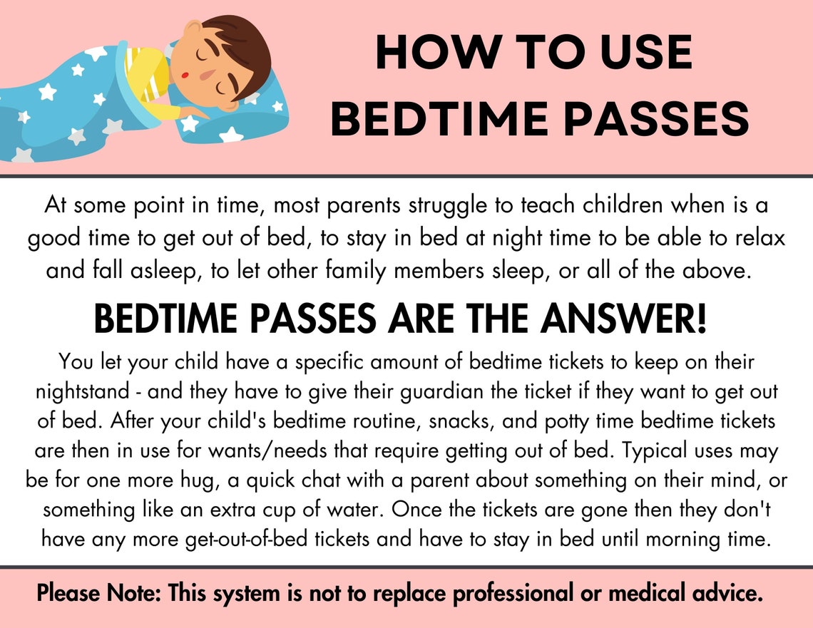 Bedtime Pass for Sleep Training Toddlers Printable Get Out of Bed ...