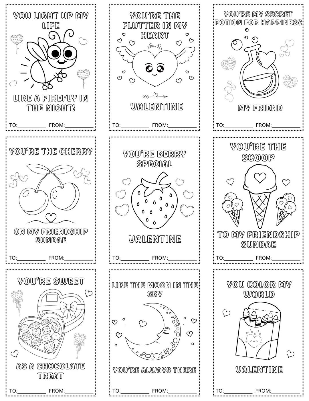 Multiple Valentines Day Card Coloring Page, Printable Greeting Card for ...