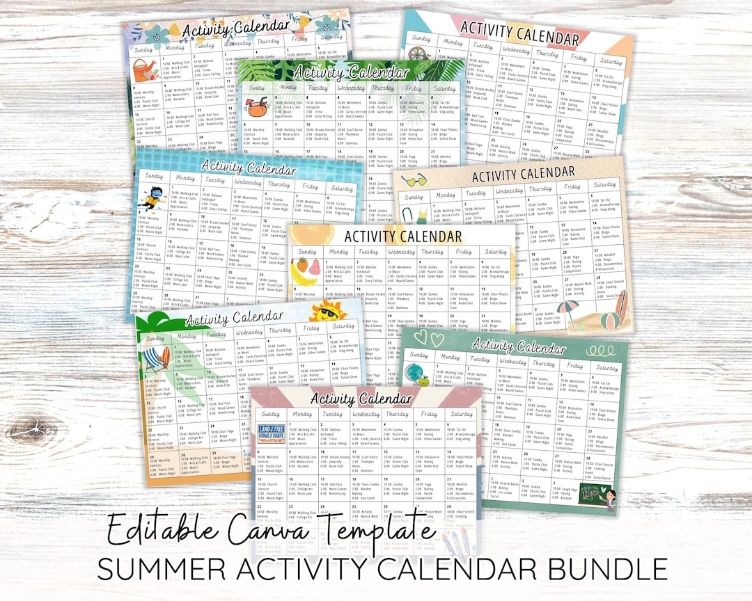 Activity Calendar Canva Template for Recreation Director, Bulletin ...