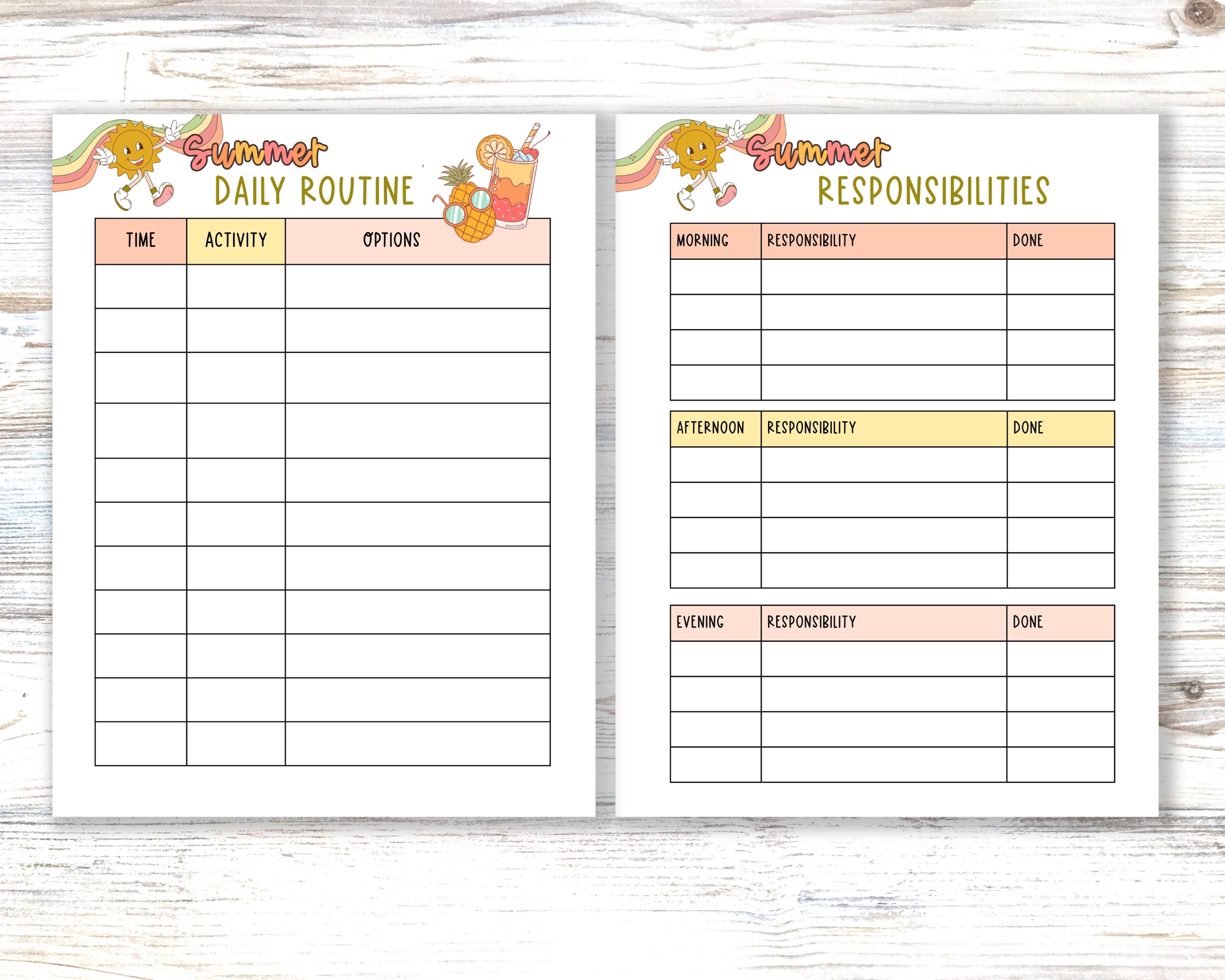Responsibility Chart for Kids Daily Schedule Editable Template, 4 ...