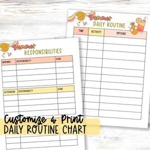 Responsibility Chart for Kids Daily Schedule Editable Template, 4 ...