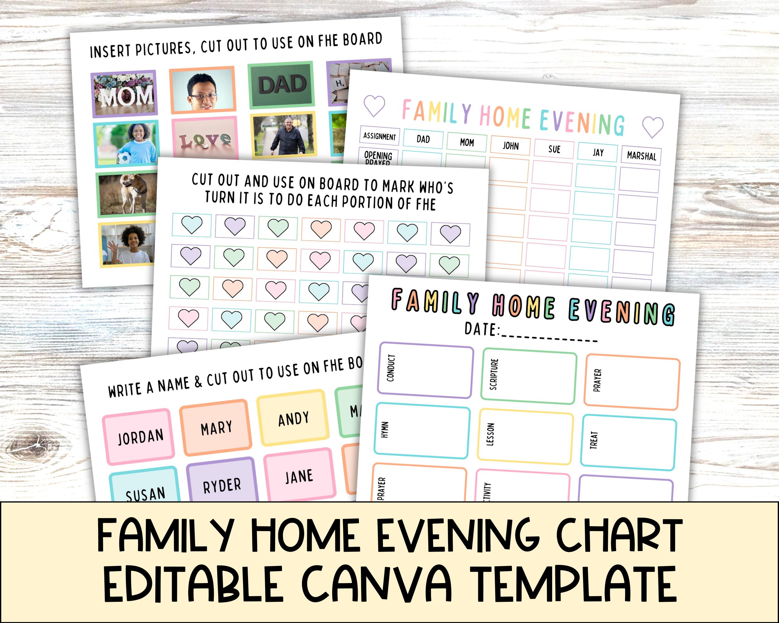 Printable Family Home Evening Chart: Editable FHE Assignments (digital ...