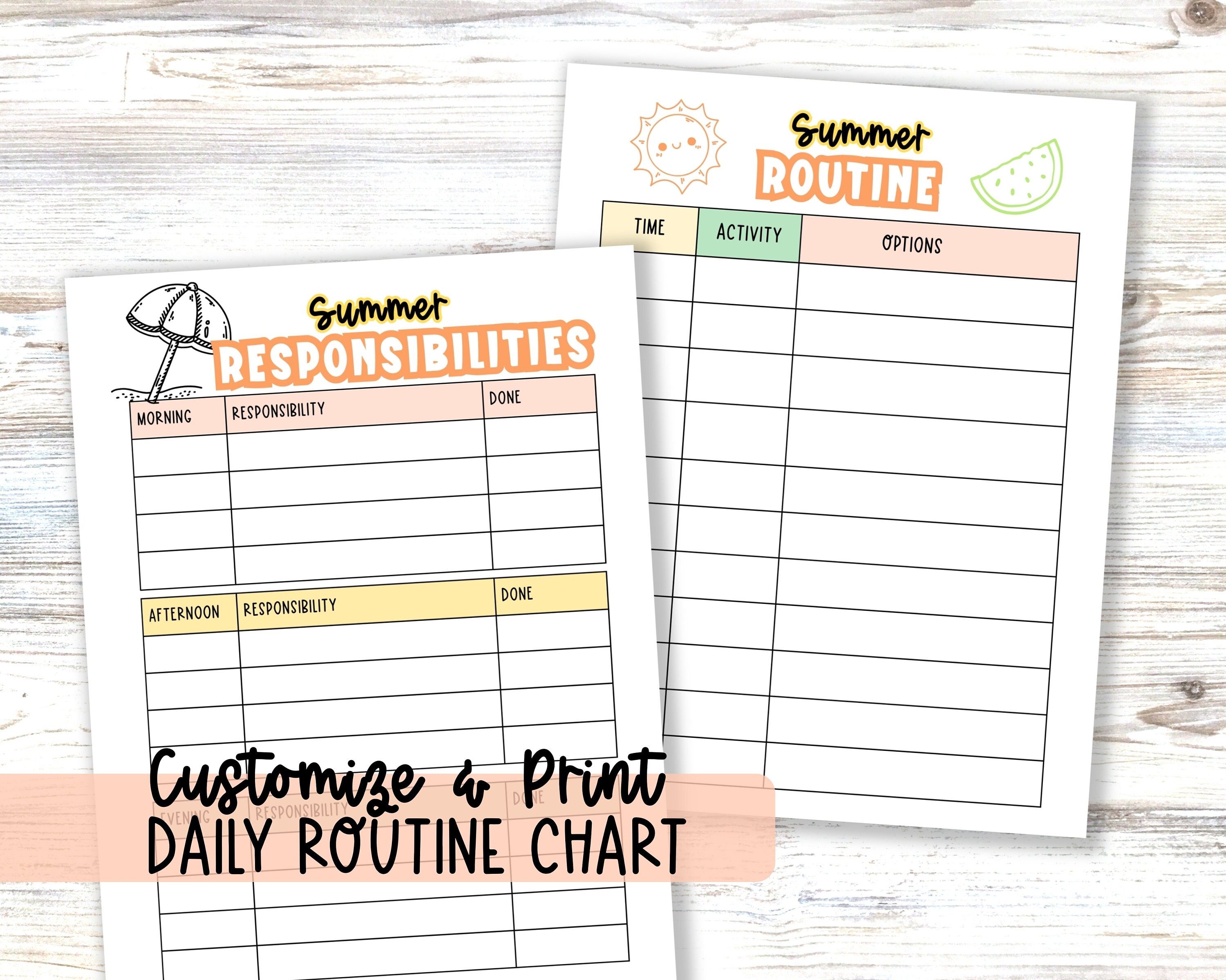 Responsibility Chart for Kids Daily Schedule Editable Template, 4 ...