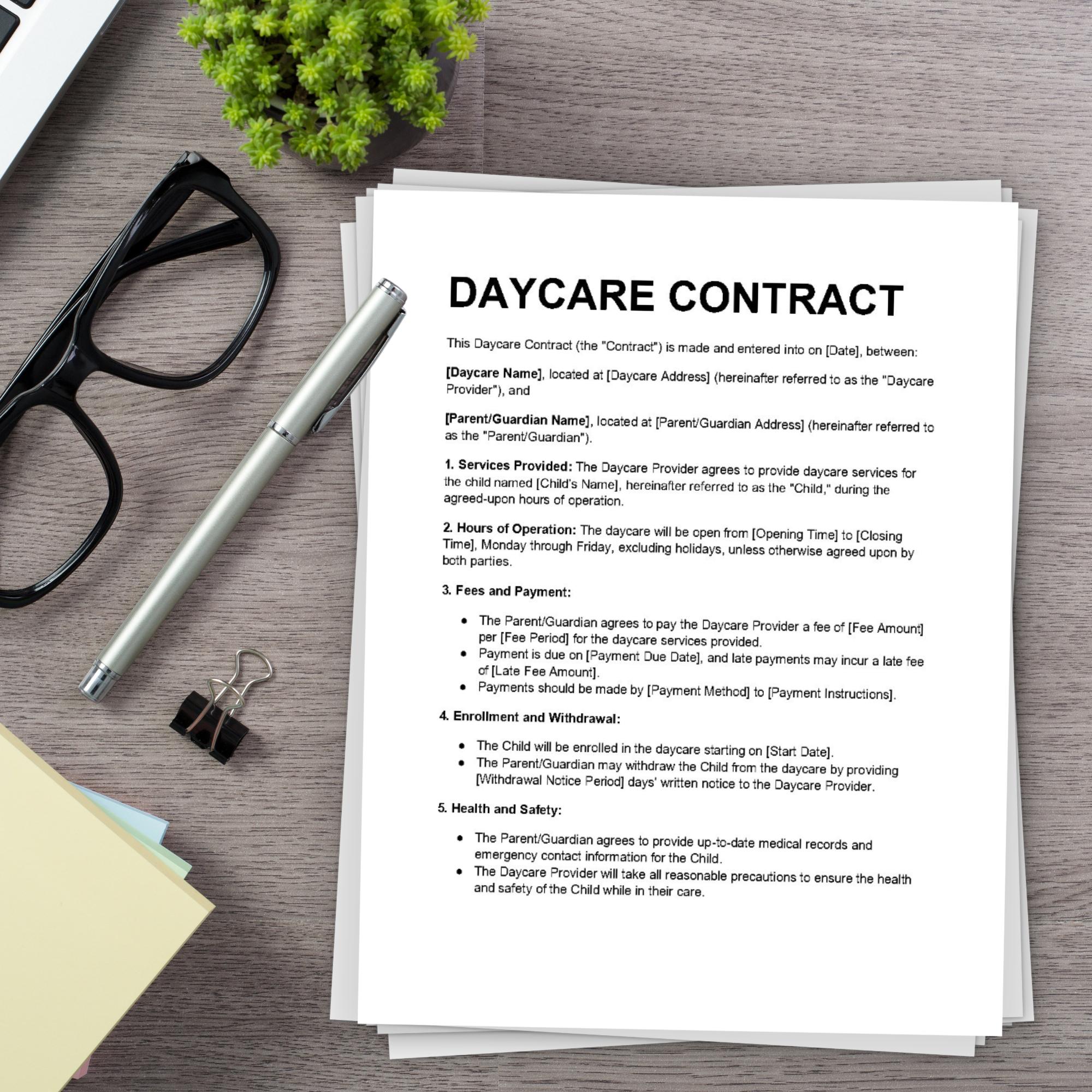 Daycare Contract & Editable Parent Registration Form, Home Daycare ...