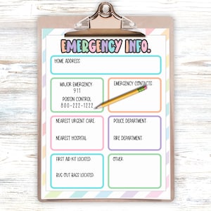Family Emergency Information Sheet , Baby Sitter Printable, Diaper Bag ...