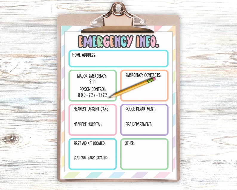 Family Emergency Information Sheet , Baby Sitter Printable, Diaper Bag ...