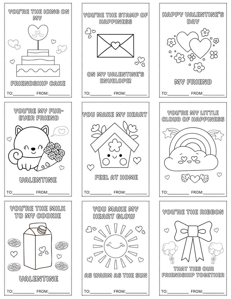 Multiple Valentines Day Card Coloring Page, Printable Greeting Card for ...