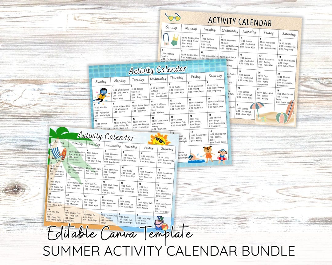 Activity Calendar Canva Template for Recreation Director, Bulletin ...