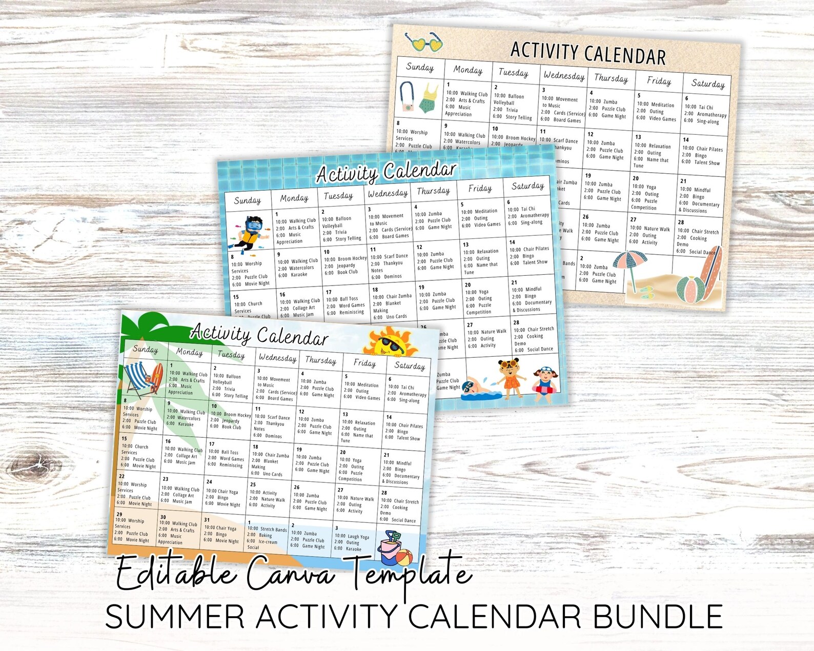 Activity Calendar Canva Template for Recreation Director, Bulletin ...