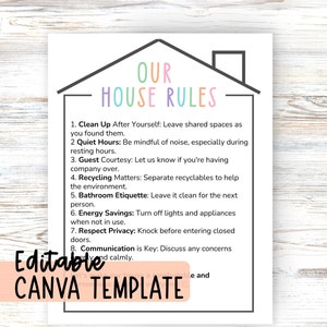 Editable House Rules Chart for Kid and Families Household Rules Chart ...