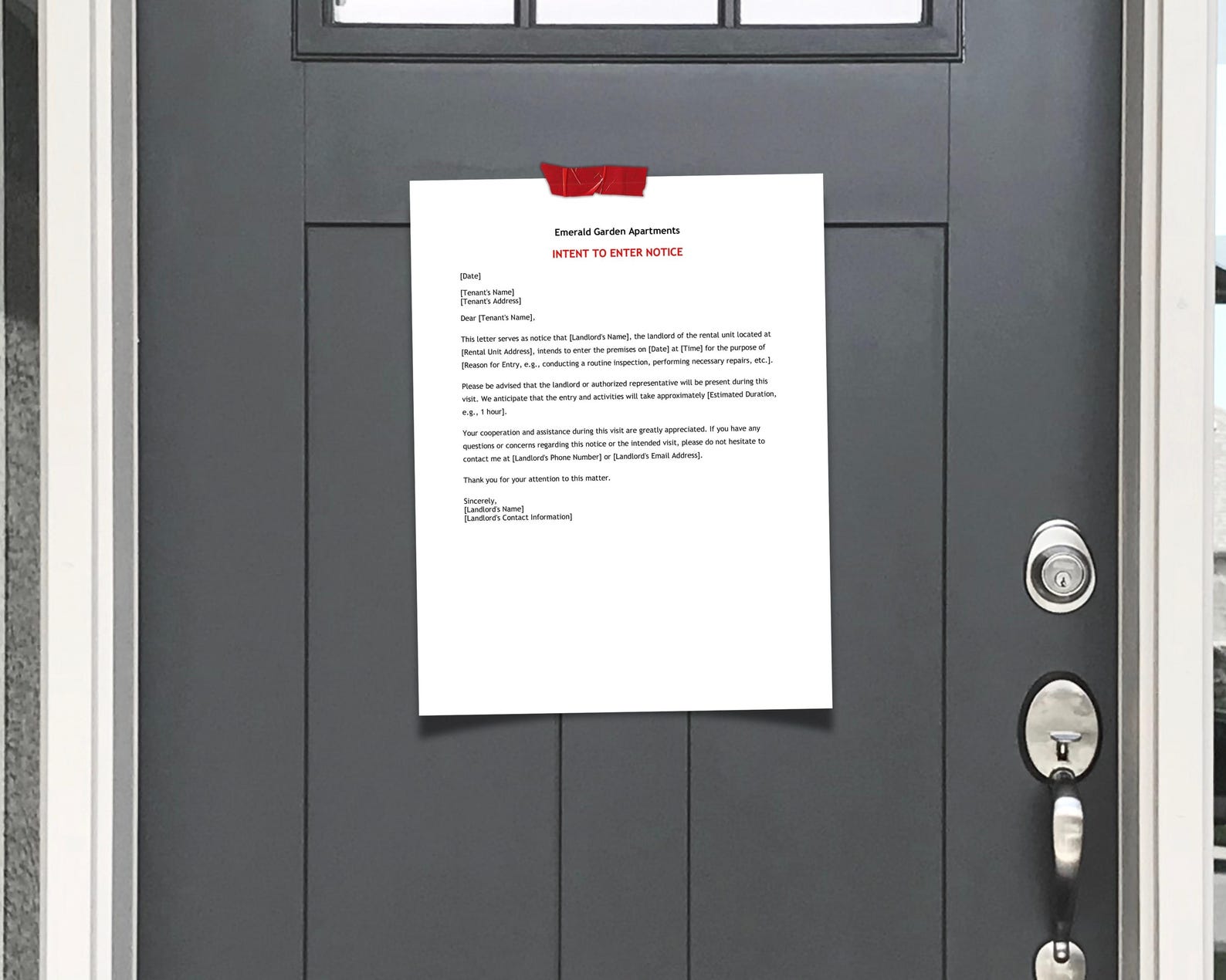 Intent to Enter Apartment Notice Editable Letter Template for Property ...