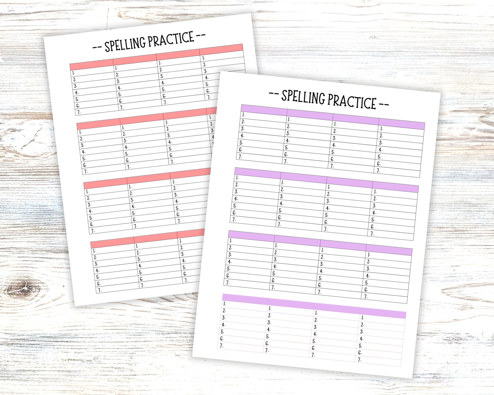 Spelling Practice Worksheet for Homework at Home Practice Spelling List ...