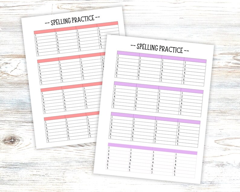 Spelling Practice Worksheet for Homework at Home Practice Spelling List ...