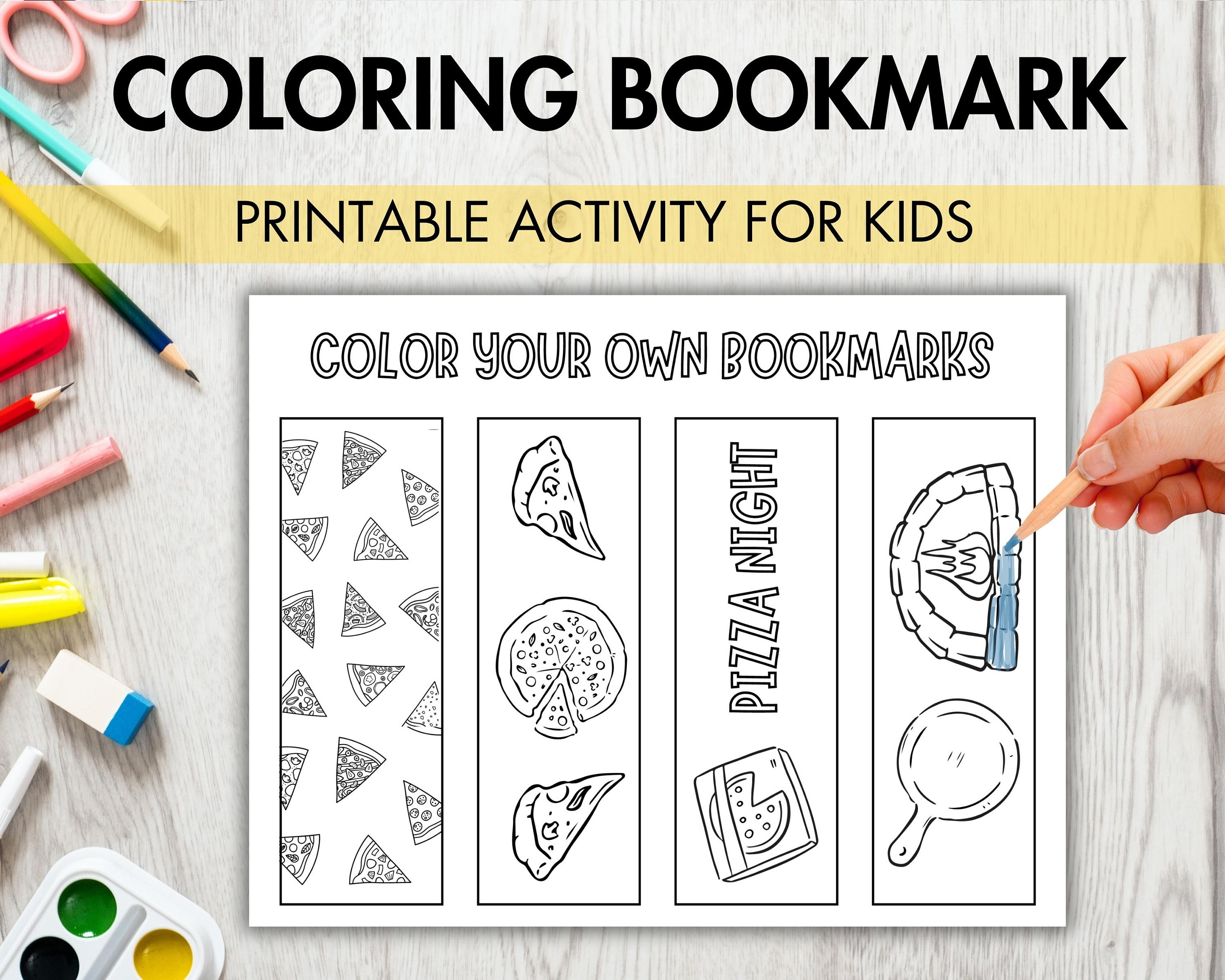 Pizza Bookmark Set, Birthday Party Craft Pizza Party Printable ...