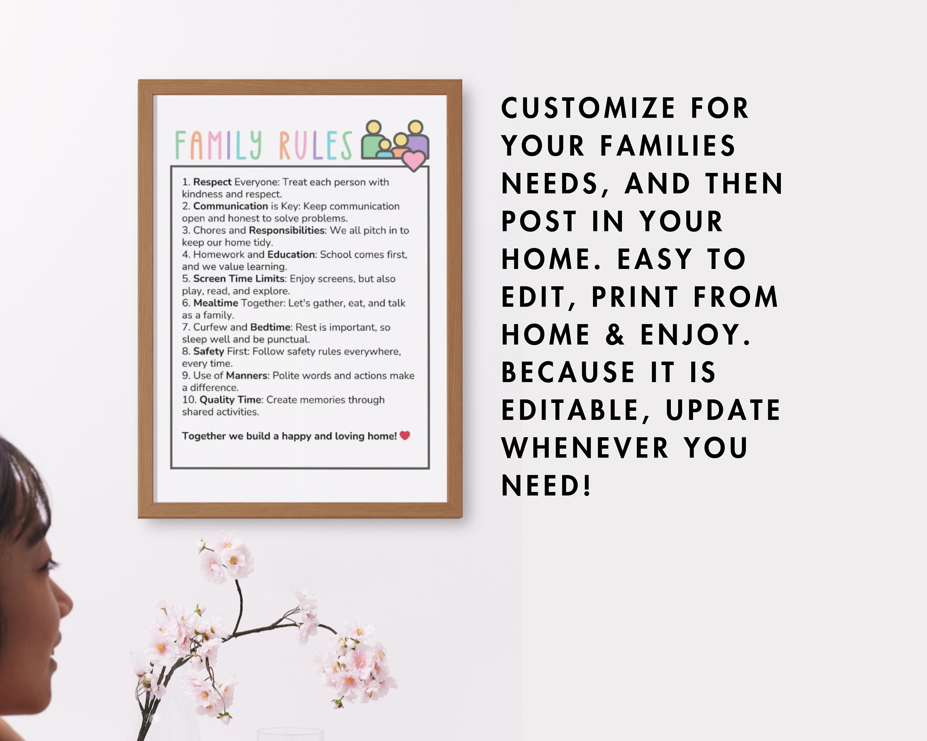 Editable House Rules Chart for Kid and Families Household Rules Chart ...