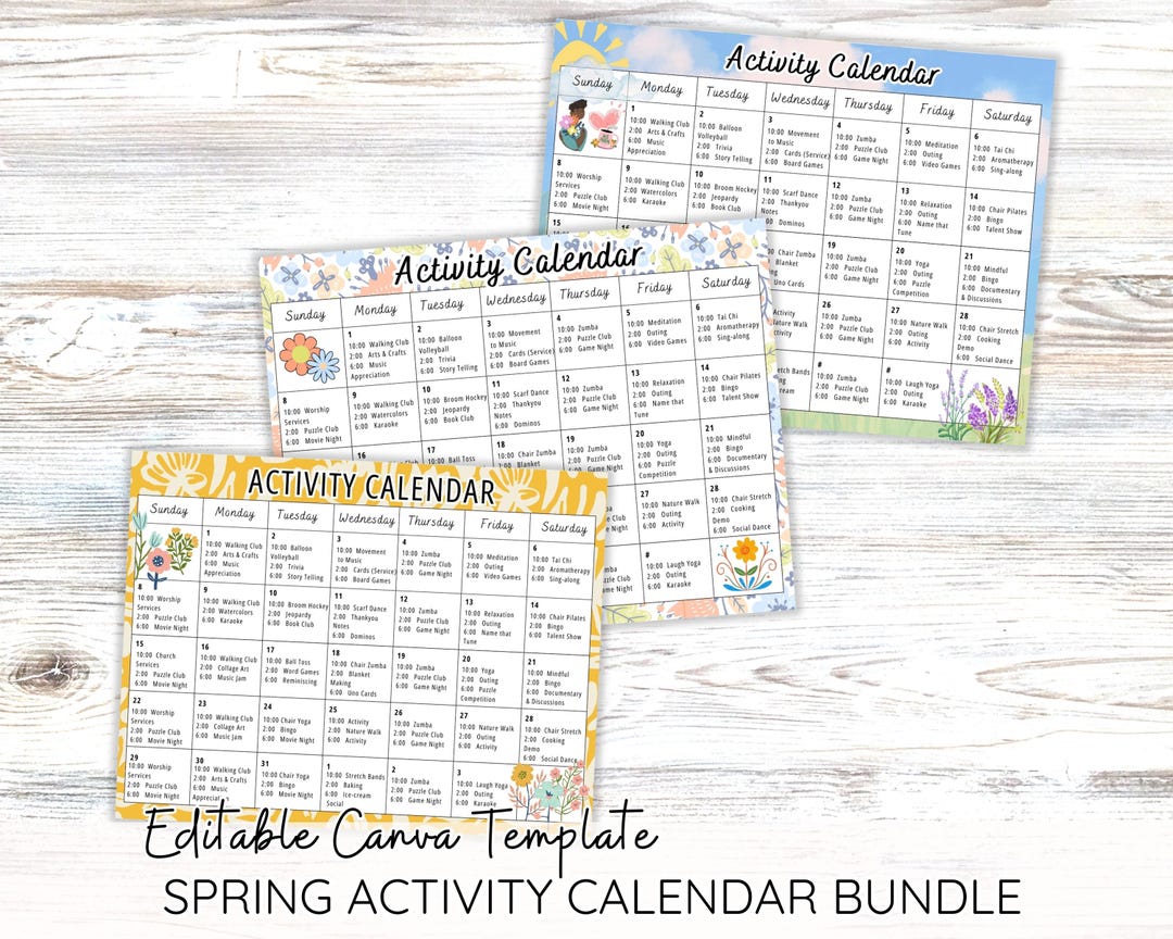 Activity Calendar Canva Template for Recreation Director, Bulletin ...
