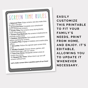 Screen Time Rules Editable Template, Screen Safety Rules Families and ...