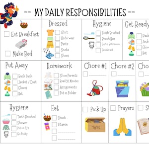 Customizable Daily Responsibility Chart With Pictures After School ...