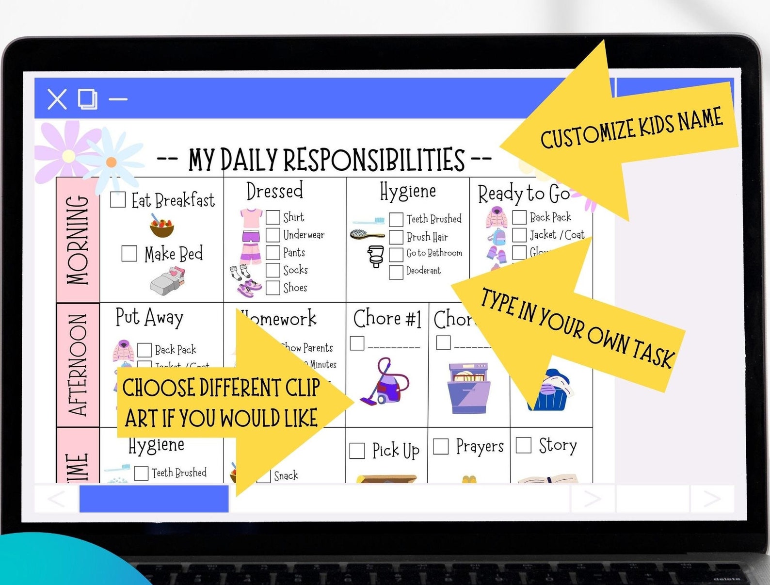 Customizable Daily Responsibility Chart With Pictures After School ...