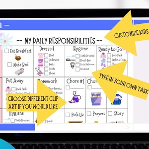 Customizable Daily Responsibility Chart With Pictures After School ...