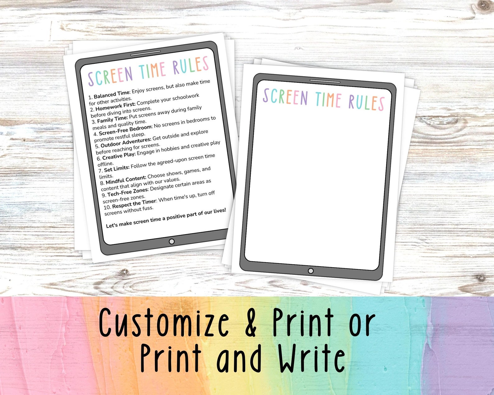 Screen Time Rules Editable Template, Screen Safety Rules Families and ...