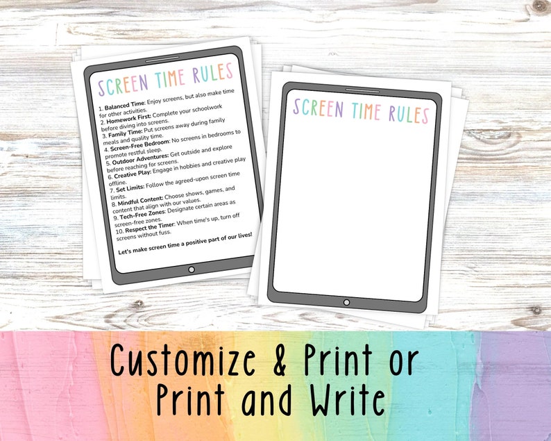Screen Time Rules Editable Template, Screen Safety Rules Families and ...