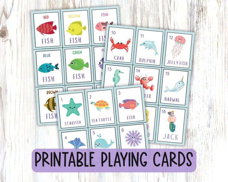 Go Fish & Playing Card Deck Ocean Animal Themed Printable Games for ...