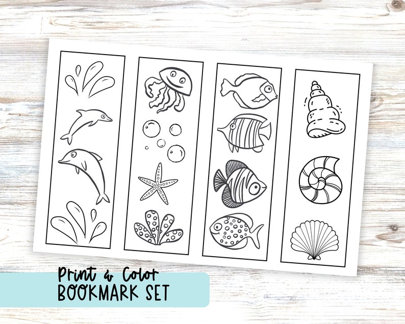 Ocean Bookmark Set Printable, Under the Sea Creatures Coloring Page ...