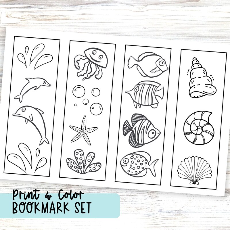 Coloring Bookmarks Sea Creatures - Etsy