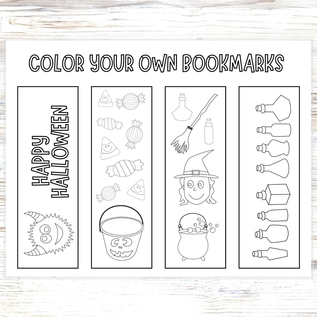 Halloween Bookmark Set, Printable Coloring Page for Kids, DIY Spooky ...