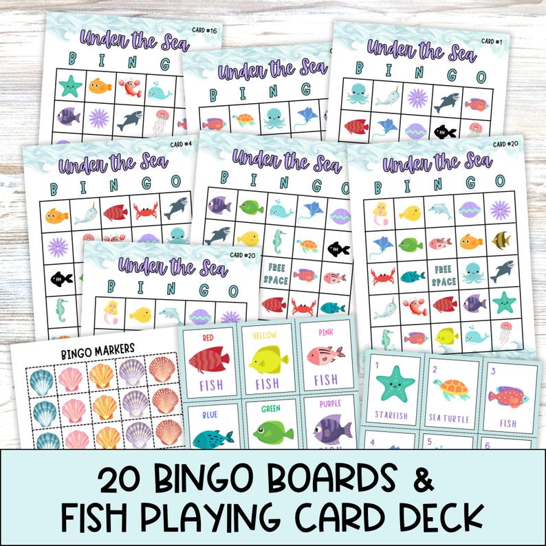 Bingo Game & Playing Card Deck Bundle, Printable Under the Sea ...