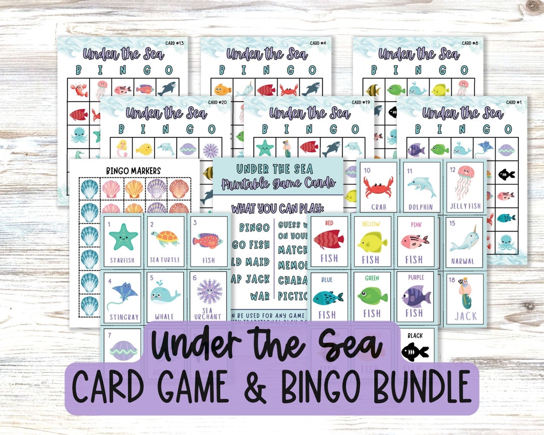 Bingo Game & Playing Card Deck Bundle, Printable Under the Sea ...