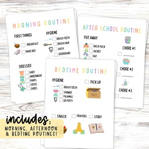Visual Routine Charts for Kids Bedtime Routine Morning Schedule After ...