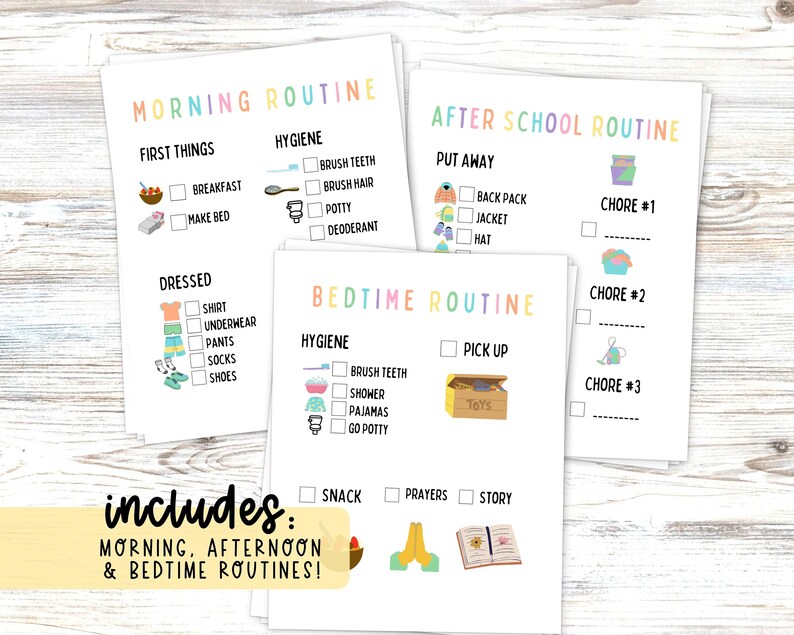 Visual Routine Charts for Kids Bedtime Routine Morning Schedule After ...