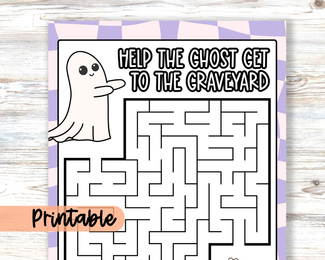 Trick or Treat Ghost Maze, Halloween Printable Activity, Groovy Ghost ...