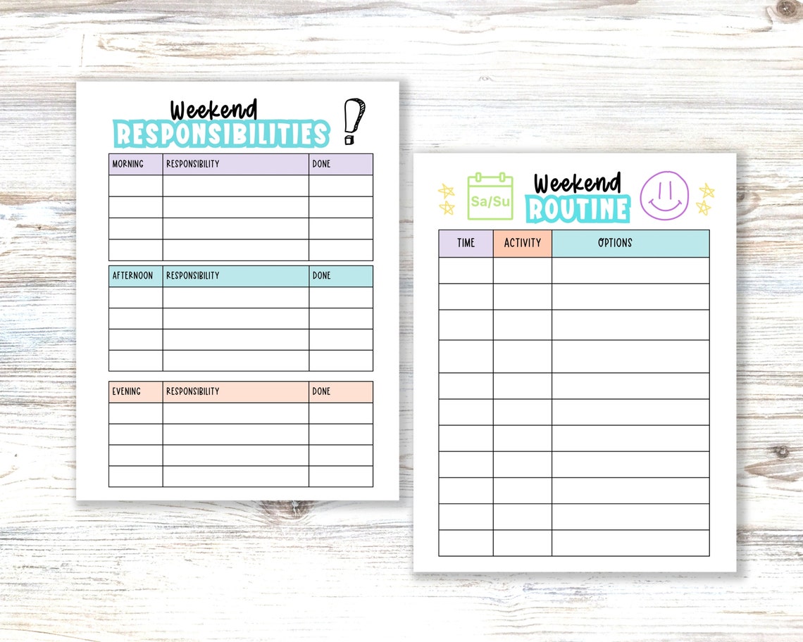 Responsibility Chart for Kids Daily Schedule Editable Template, 4 ...