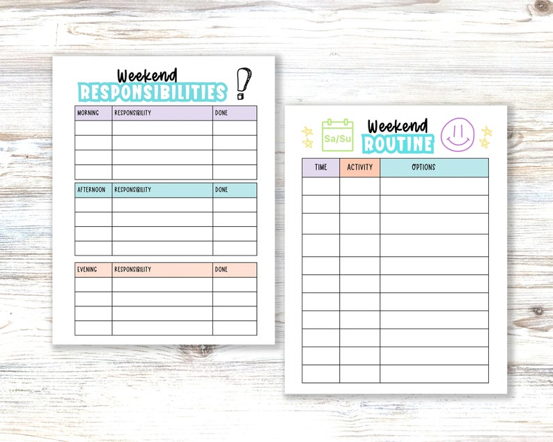 Responsibility Chart for Kids Daily Schedule Editable Template, 4 ...