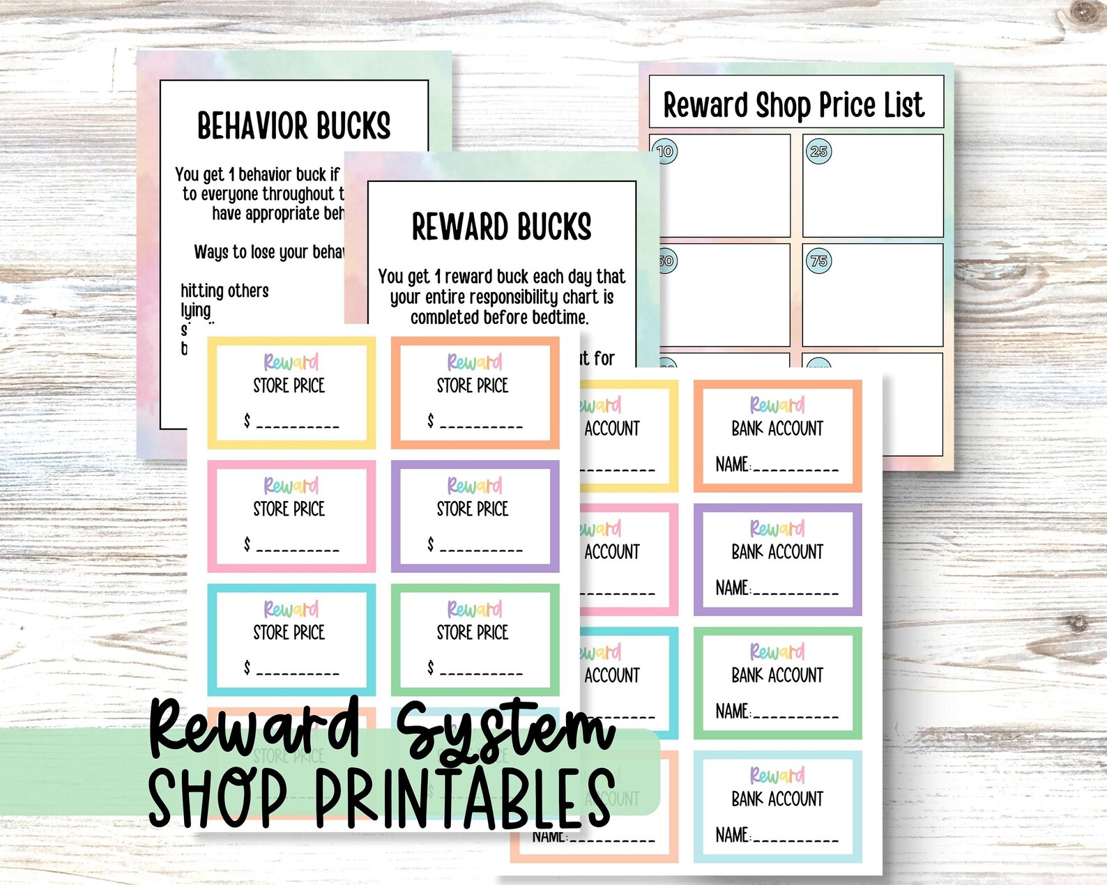 Reward System Bundle Printable Reward Bucks, Good Behavior Chart ...