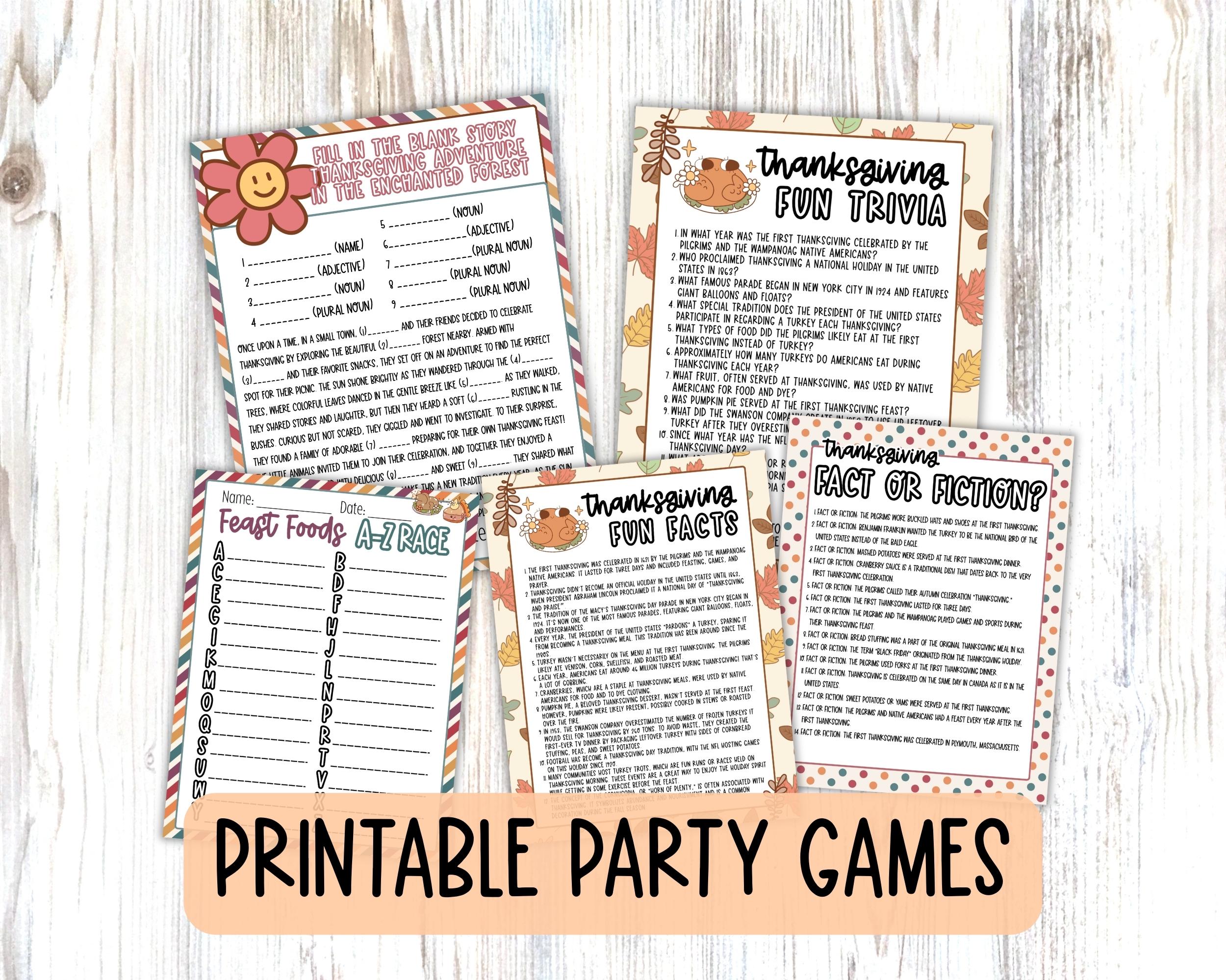 Printable Party Games, A-Z Race of Feast Foods, Fun Facts and Trivia ...