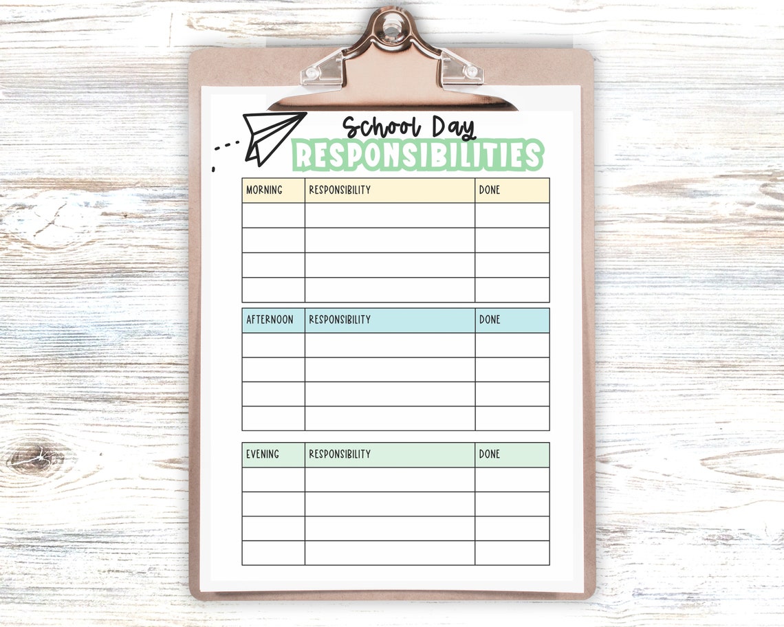 Responsibility Chart for Kids Daily Schedule Editable Template, 4 ...