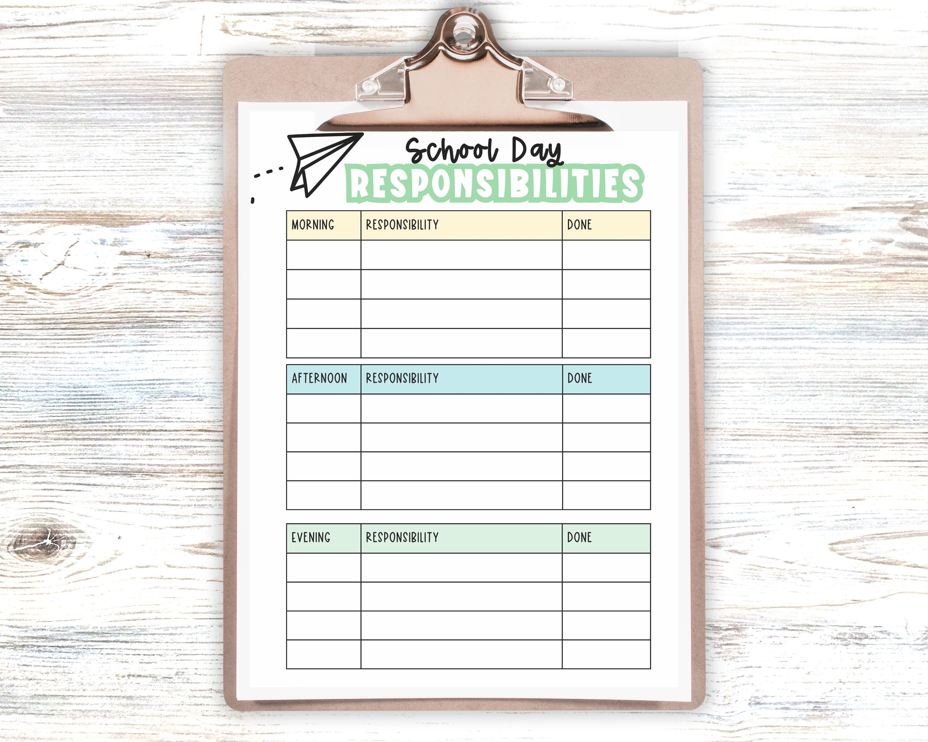 Responsibility Chart for Kids Daily Schedule Editable Template, 4 ...