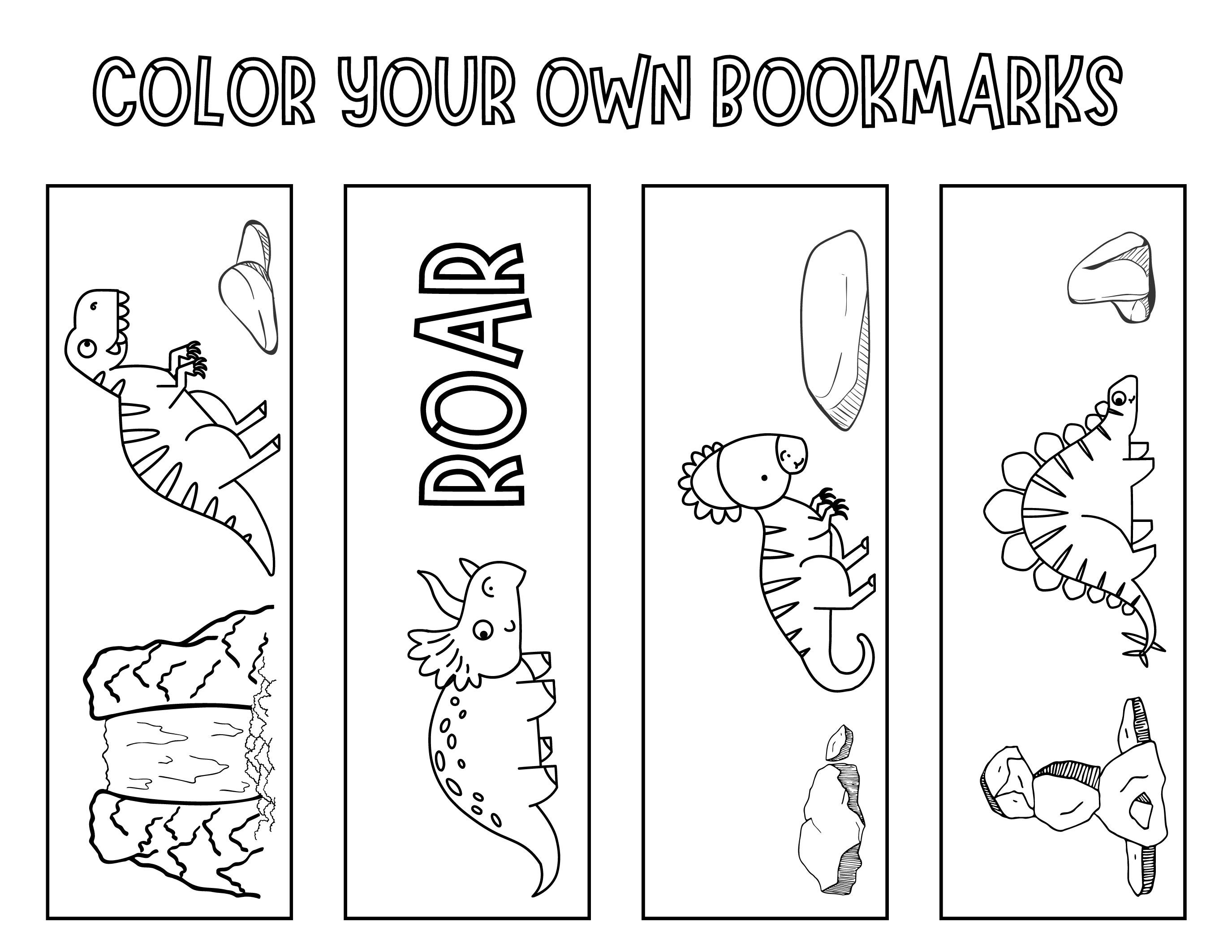 Dinosaur Bookmark Set, Printable Coloring Sheet for Kid, Reading ...