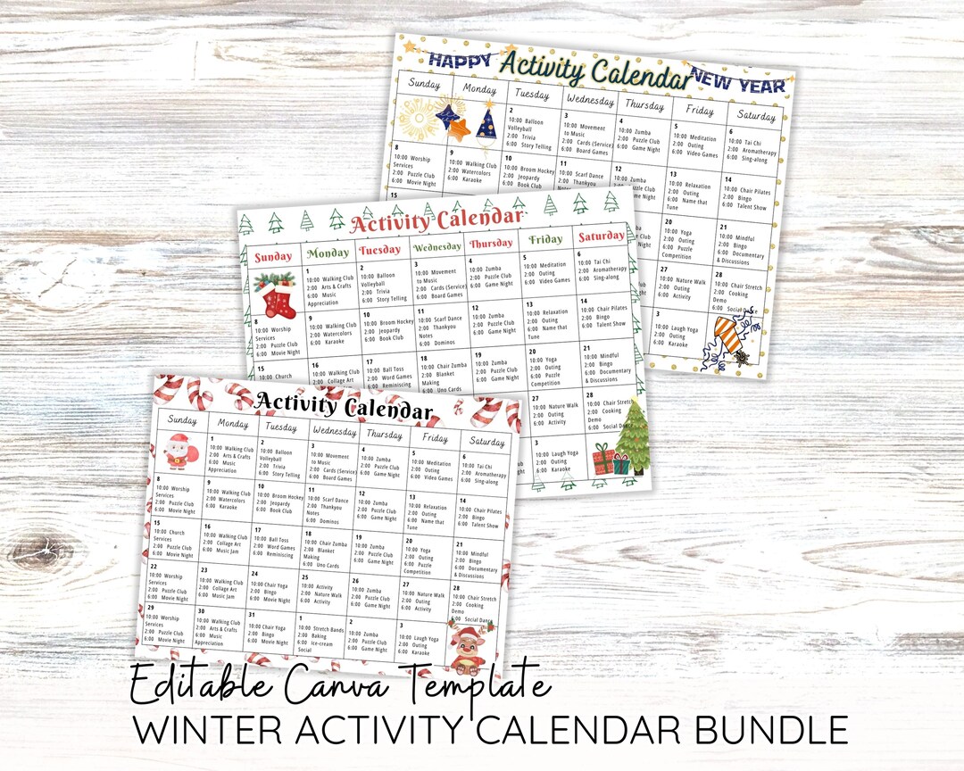 Activity Calendar Canva Template for Recreation Director, Bulletin ...