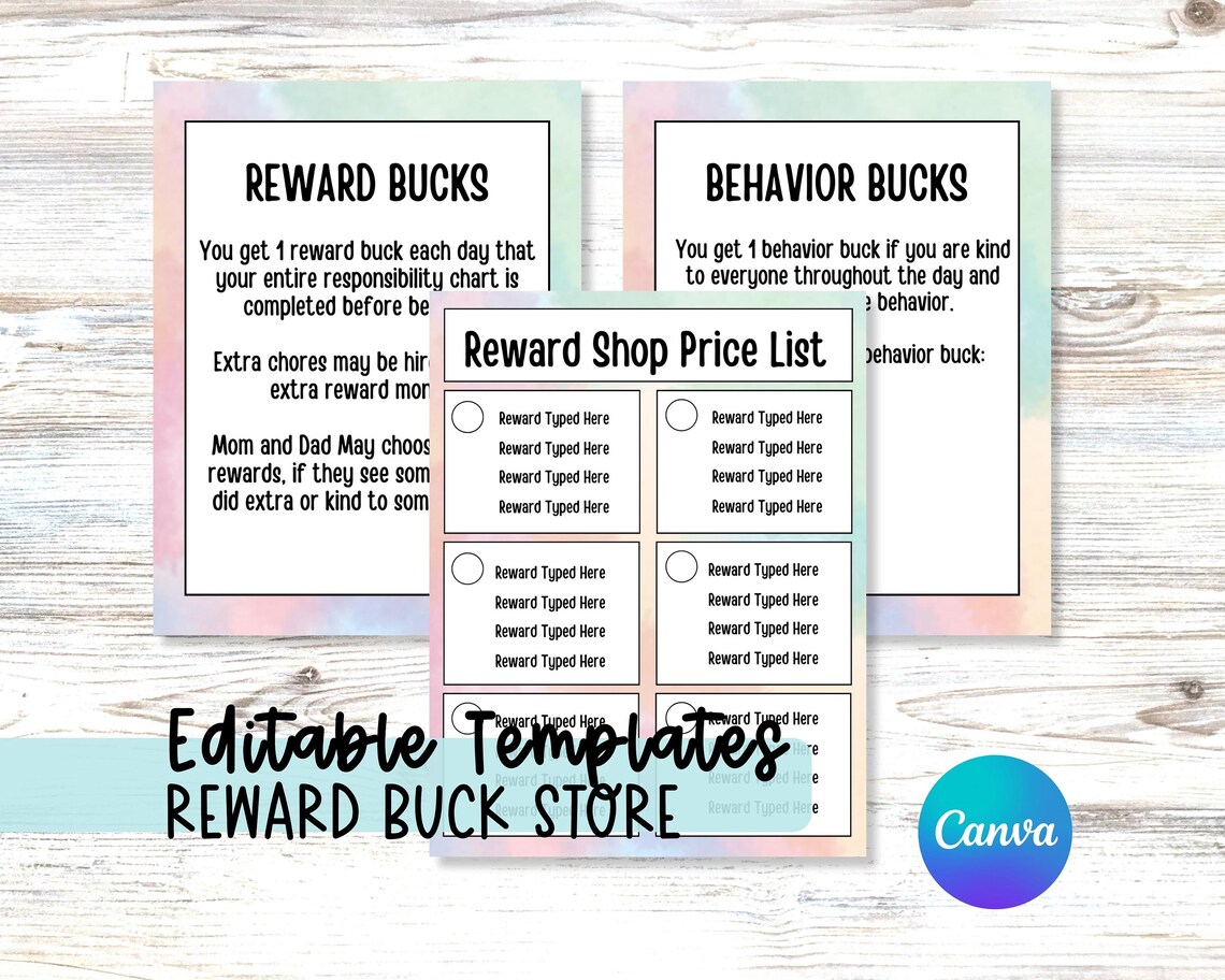 Reward System Bundle Printable Reward Bucks, Good Behavior Chart ...